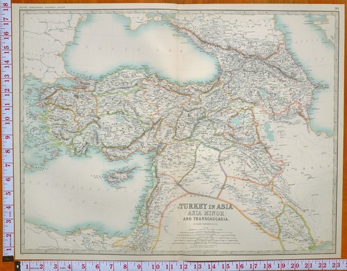 1899 Large Antique Map Asia Minor Turkey IN Transcaucasia Istanbul ...