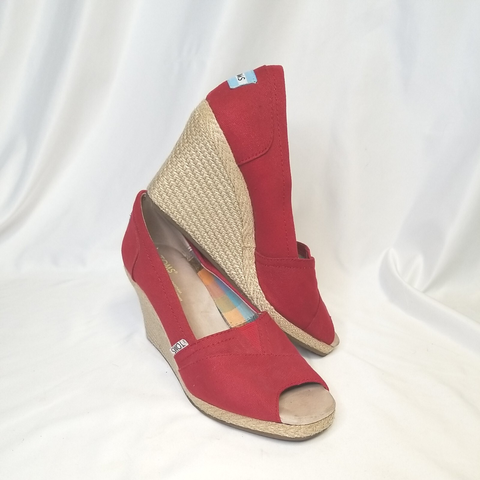Toms Women's Red Canvas Heels Open Toe Wedge Shoes 7. M Open Toe | eBay