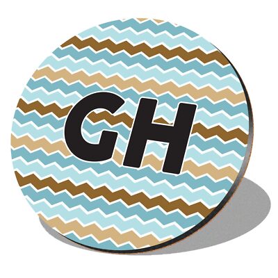 1 x Round Coaster - Letters GH Blue Waves Geometry Zigzag Color Initial ...