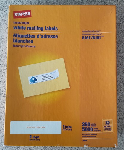 STAPLES WHITE MAILING LABELS #18064 1x4 220 sheets | eBay