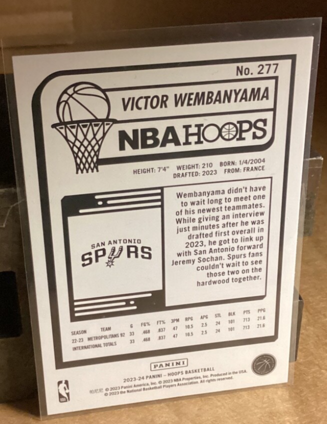 2023-24 Panini NBA Hoops - Rookies Victor Wembanyama #277 (RC) | eBay