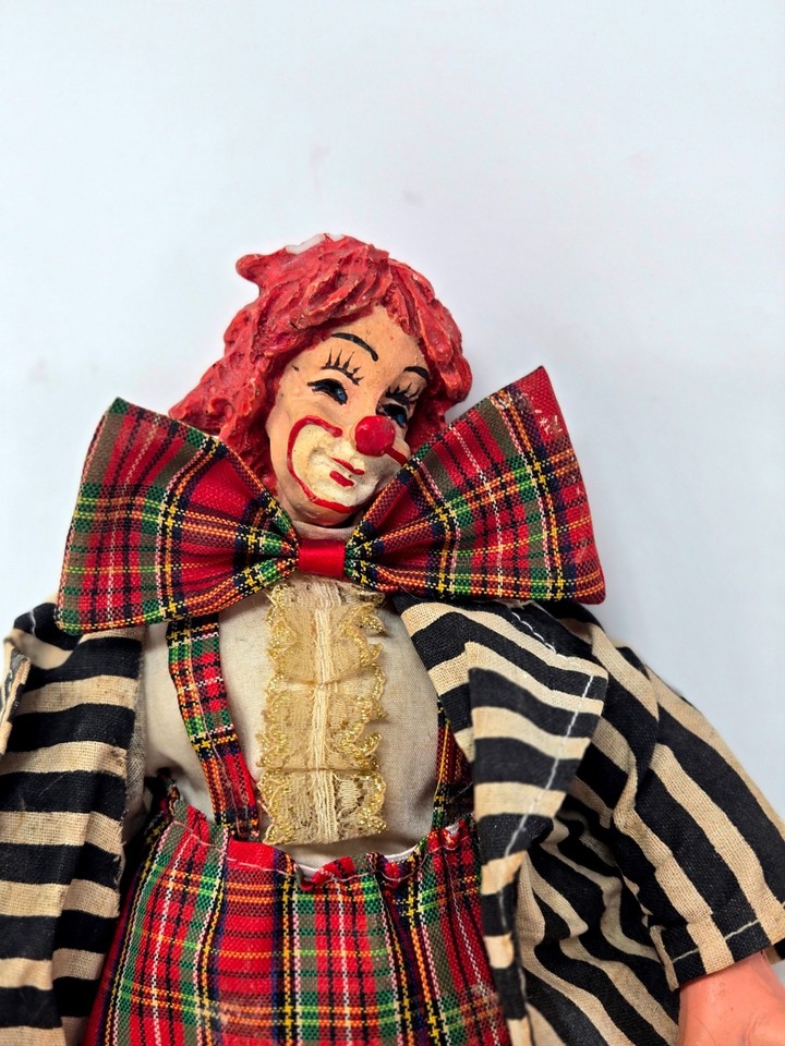 Vintage Handmade Clown Doll Plaid Outfit Fabric Body Painted Face Folk ...