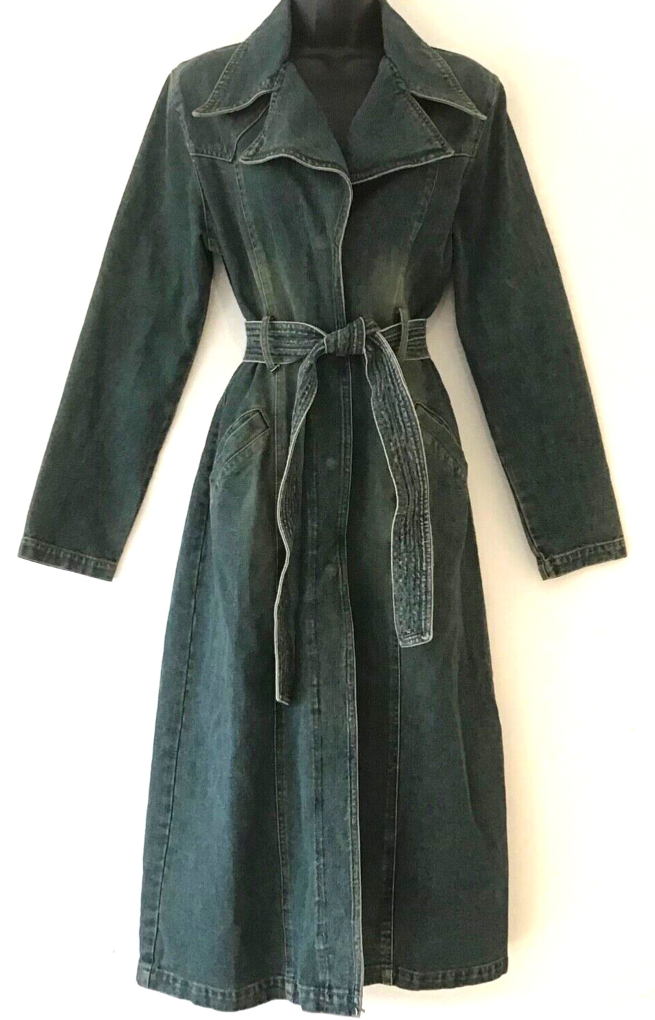 Vtg Denim Trench Coat Jean Duster Midi Western JENNY… - Gem