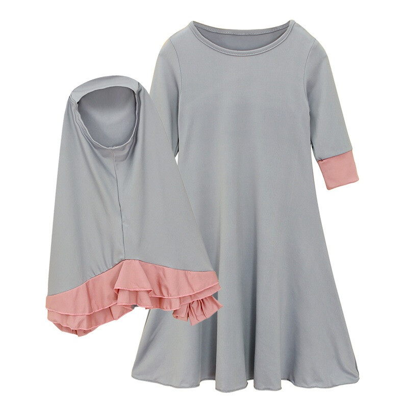 Muslim Kids Girls Prayer Dress Burka Scarf Hijab Set Islamic Kaftan ...