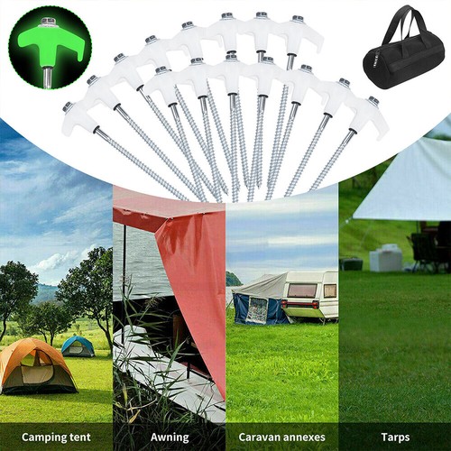 15x Heavy Duty Steel Hex Screw in Camping Tent Pegs Glow in The Dark ...