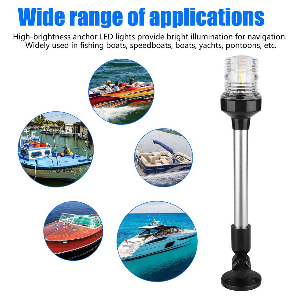 12" Marine Boat Yacht LED Navigation Light Fold Down Stern Anchor Pole ...