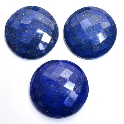 3 Pcs Natural Lapis Lazuli 34mm-37mm Round Checker Cut Loose Untreated ...