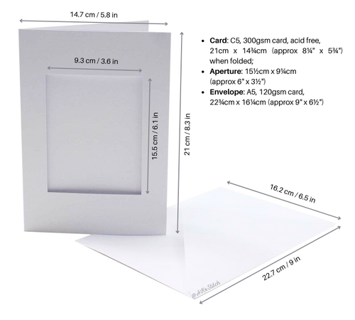 C5 A5 300GSM CARD BLANKS & ENVELOPES 3 FOLD RECTANGLE APERTURE WHITE ...