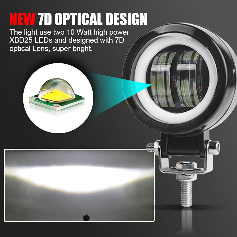 2x 3Inch LED Work Light Bar Round Spot Pods Red Halo Offroad Fog ...