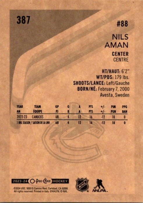 2023-24 O-Pee-Chee Retro #387 Nils Aman | eBay