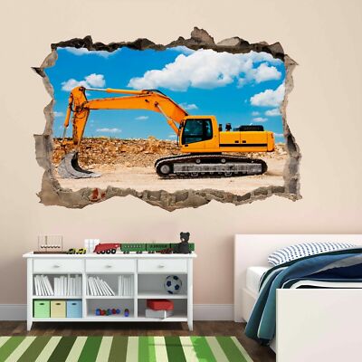 Excavator Construction Equipment Machine Wall Art Sticker Mural Decal ...