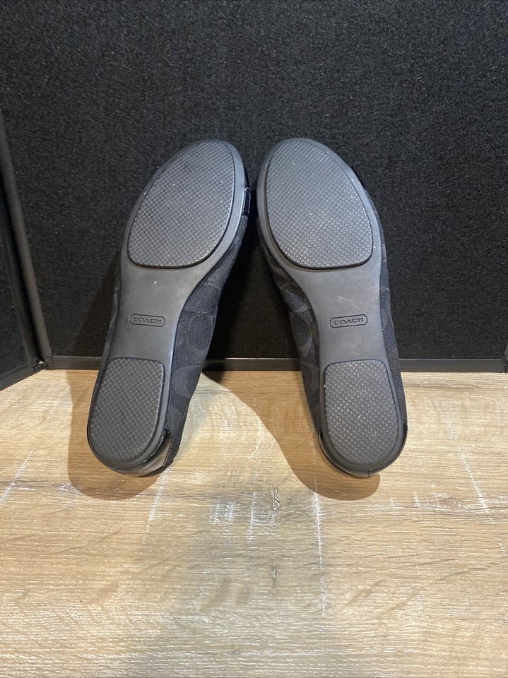 Coach Ballet Flats Black Patent Toe Cap Leather Silver Logo Sz 7B ...