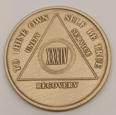 34 Year AA Bronze Medallion Sobriety Coin Recovery Alcoholics Anonymous ...