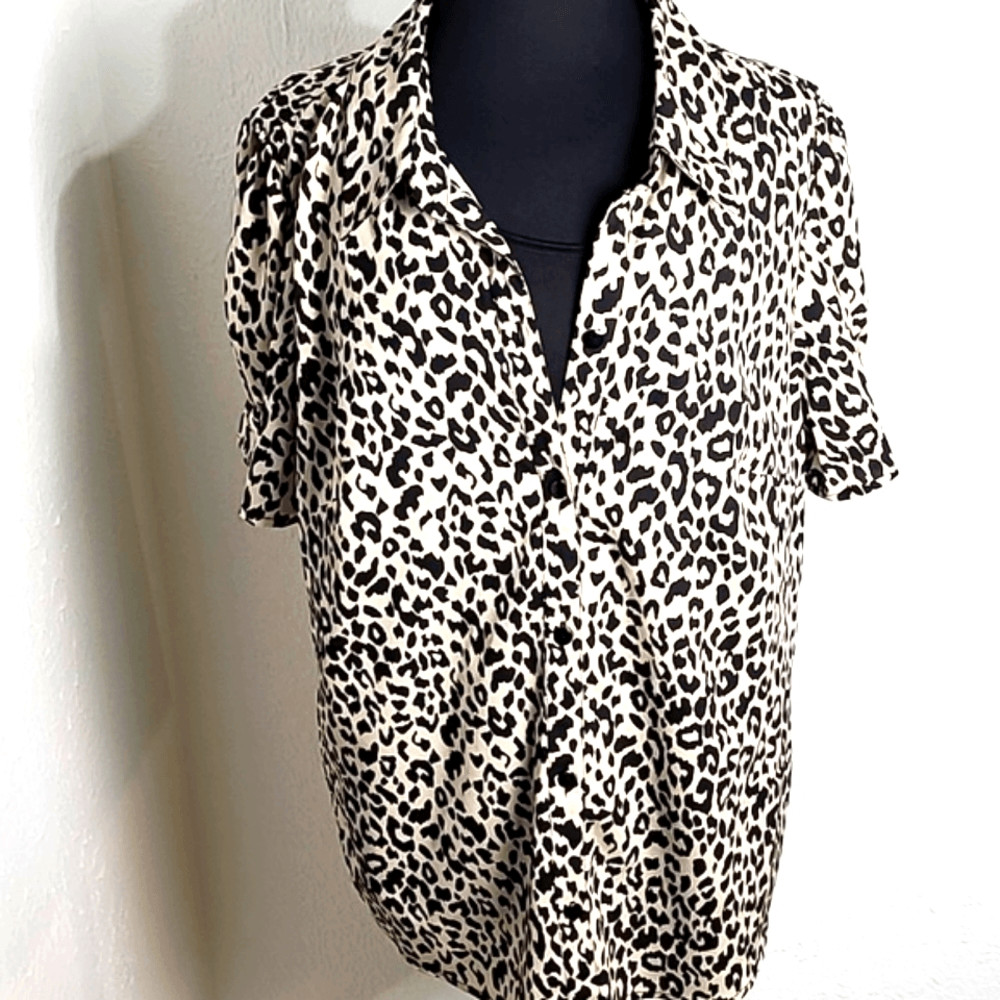 Rebecca Malone Leopard Print Buttondown Blouse, Built… - Gem
