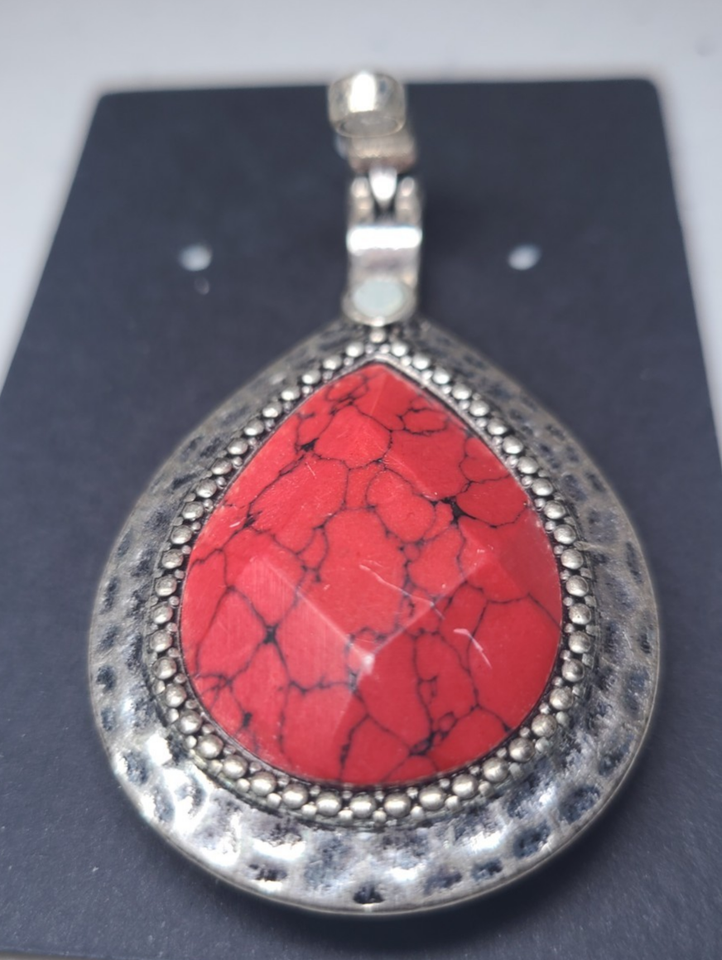 Silver Tone Pendent - White & Red Spiderweb facet- Reversible /Western ...