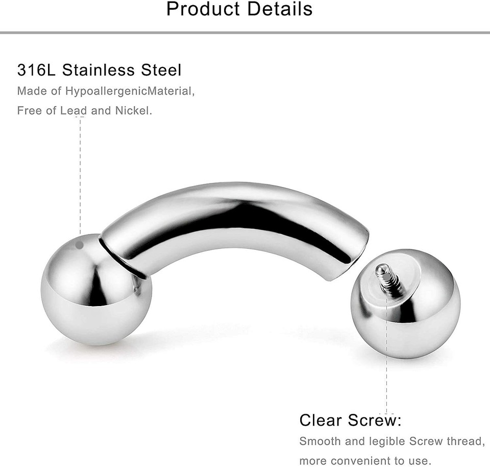 8G GAUGE INTERNALLY THREADED CURVED BARBELL STEEL PRINCE ALBERT PA MALE ...