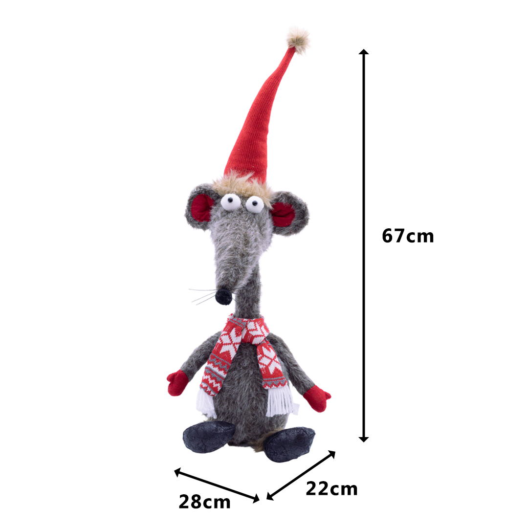 Christmas Rat Ornament Large Soft Plush Decoration Grey Standing ...