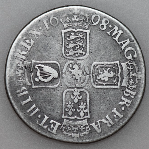 RARE 1698 WILLIAM III SHILLING, 4TH BUST FLAMING HAIR, BRITISH SILVER ...