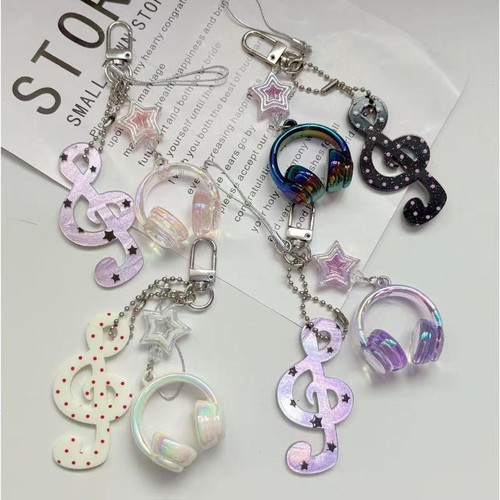 1Pcs Y2K Musical Notes Star Earphone Beaded Keychain Mini Headset ...