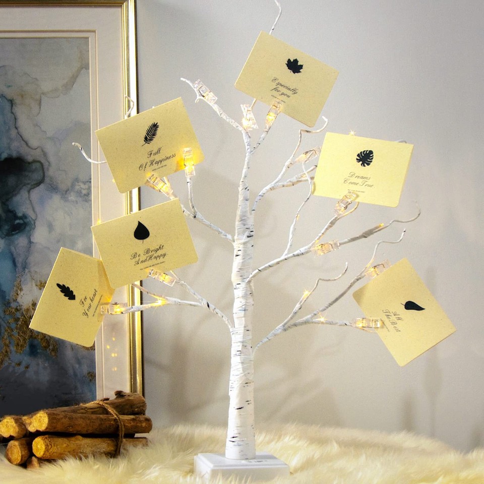 Lighted Birch Money Tree Gift Holder Tabletop Decor with Clips and ...