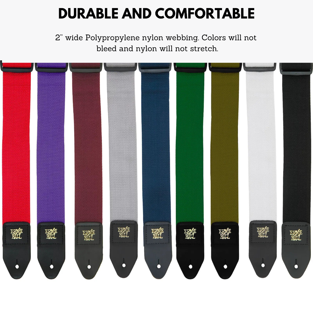 ERNIE BALL GUITAR STRAP/BASS STRAP POLYPRO - BLACK W- Leather Ends 2 ...
