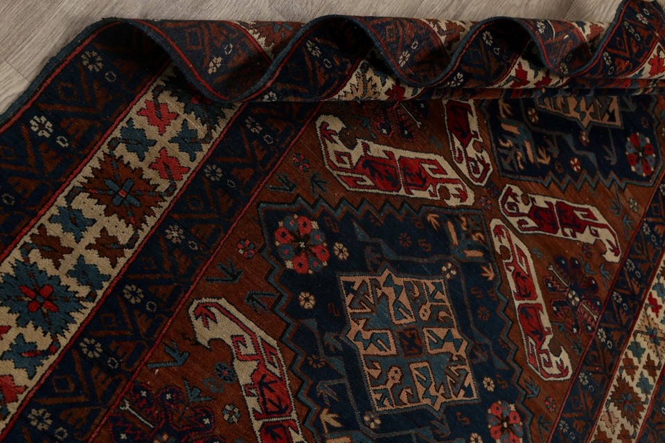 Antique Vegetable Dye Geometric Kazak Russian Oriental Runner Rug 5x11 ...