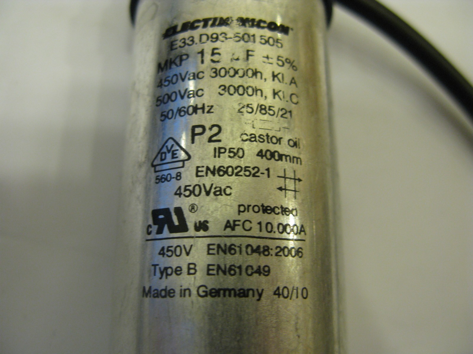 Electronicon 15uF E33.D93-501505 CAPACITOR MOTOR RUN LIGHTING With Lead ...