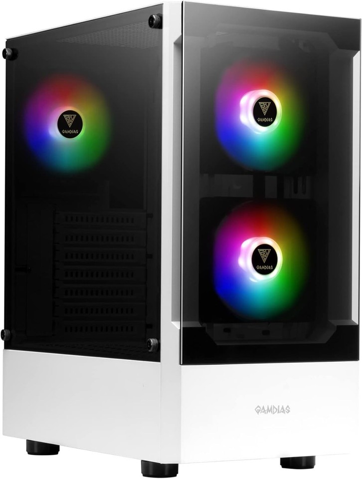 White RGB Gaming ATX Mid Tower Computer PC Case with Side Tempered ...