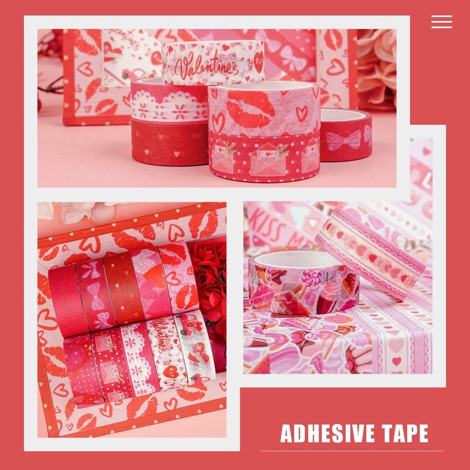 20 Rolls Pink Diy Crafts Tape Decorative Paper Tapes Heart Pattern ...