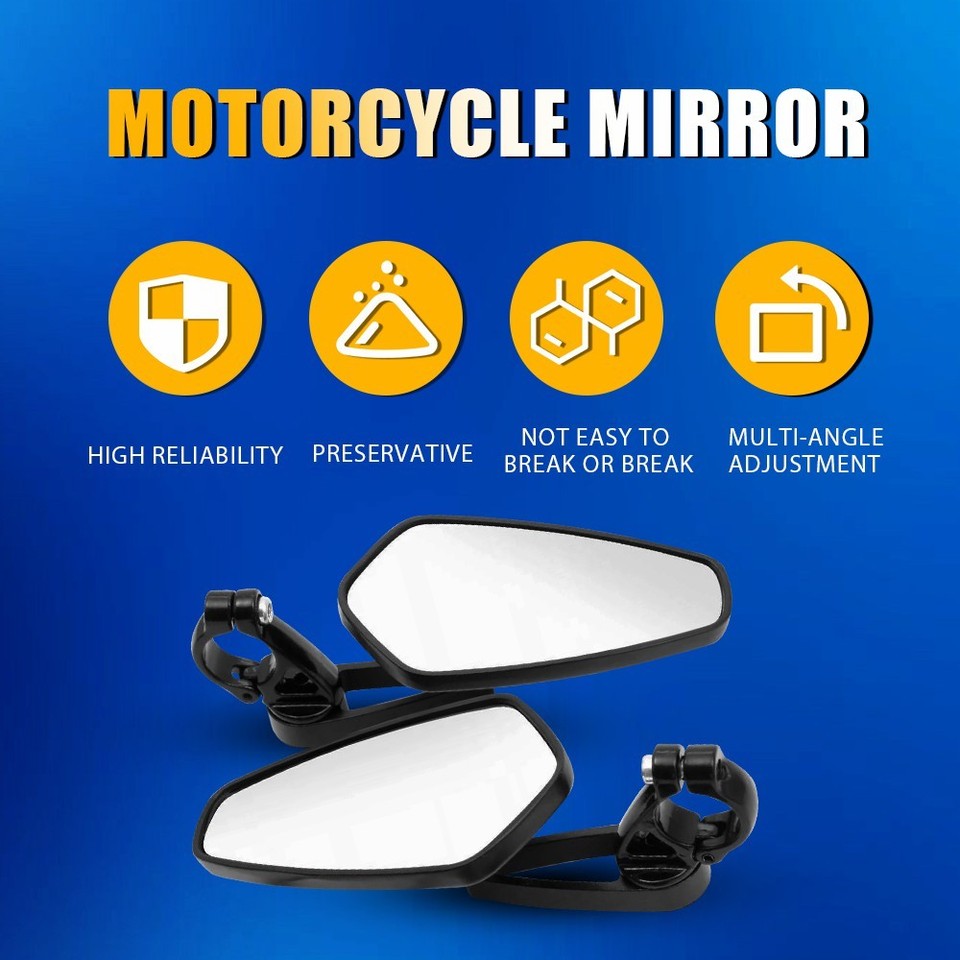 Pair Motorcycle Motorbike 7/8'' Handle Bar End Rearview Side Mirrors ...
