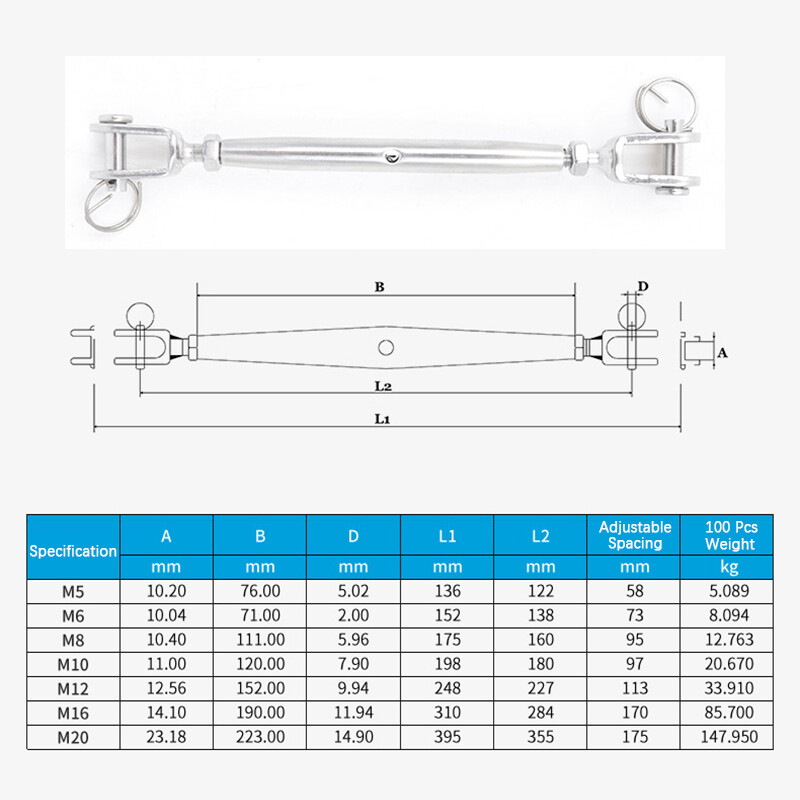 Wire Rope Cable Clamp Thimble U Bolt Turnbuckle Tensioner 316 Stainless ...