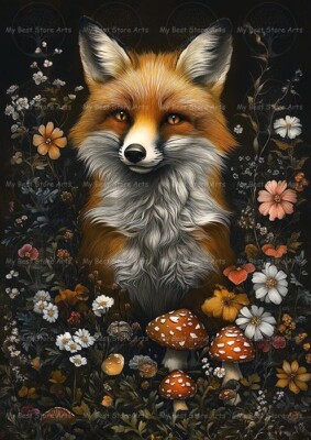 FOX ART PRINT, Animal Fantasy Portrait, Cottagecore Decor, Gothic ...