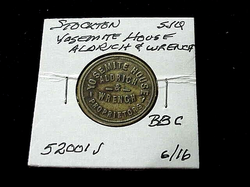Stockton CA Yosemite House California saloon BBC billiard table token ...
