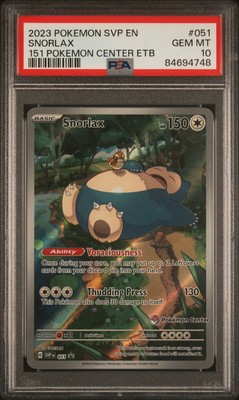 PSA 10 GEM MINT Pokemon 151 Snorlax Pokemon Center ETB Stamp SVP 051 ...