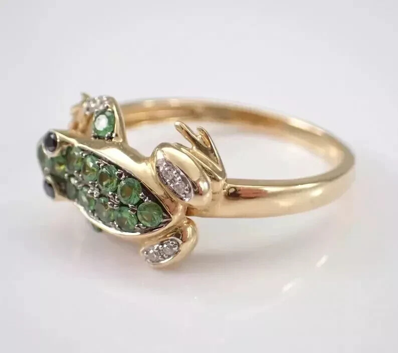 1.50Ct Round Simulated Green Emerald Frog Engagement Ring 14K Yellow ...