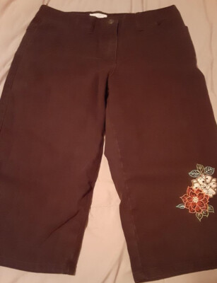 Christopher & Banks 6 Brown Capri Pants with Embroidered Flowers | eBay