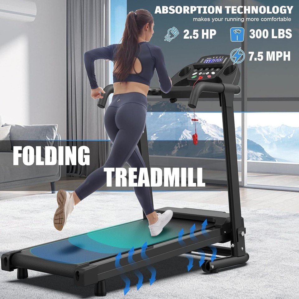 2.5 HP Foldable Treadmill for Home Quiet Folding Running Jogging ...
