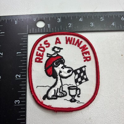 Vtg c 1980s NOS SNOOPY CARTOON DOG RED'S A WINNER Snowmobile Racing ...