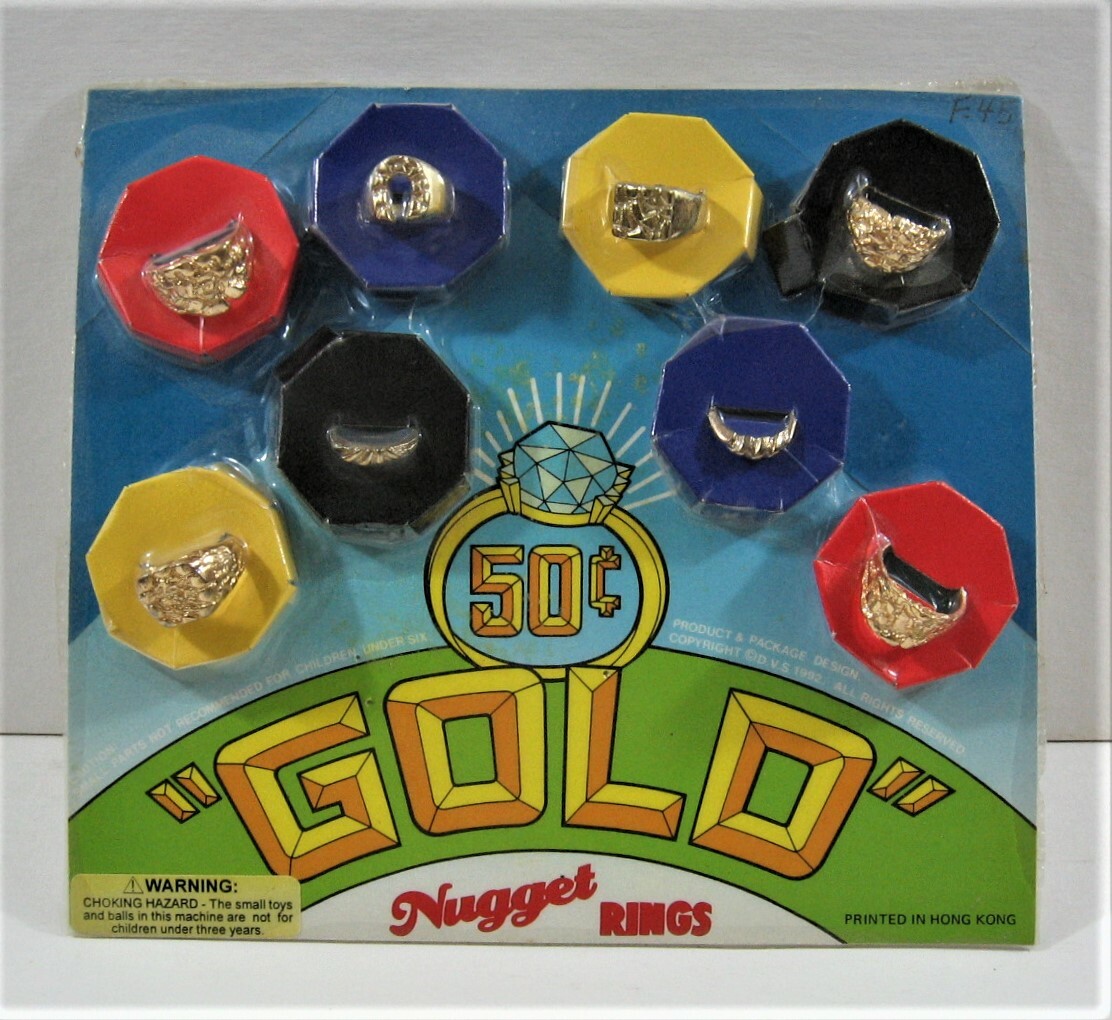 Vintage Gold Nugget Toy Rings Old Gumball Vend Machine Old Disp Card #6 ...