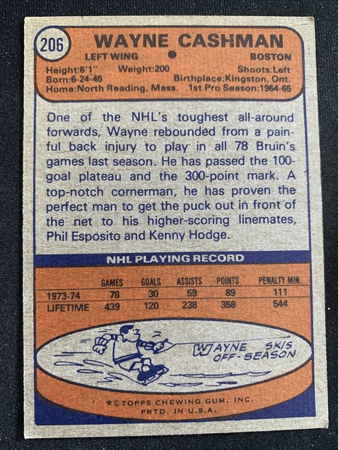 1974-75 Topps - #206 Wayne Cashman for sale online | eBay