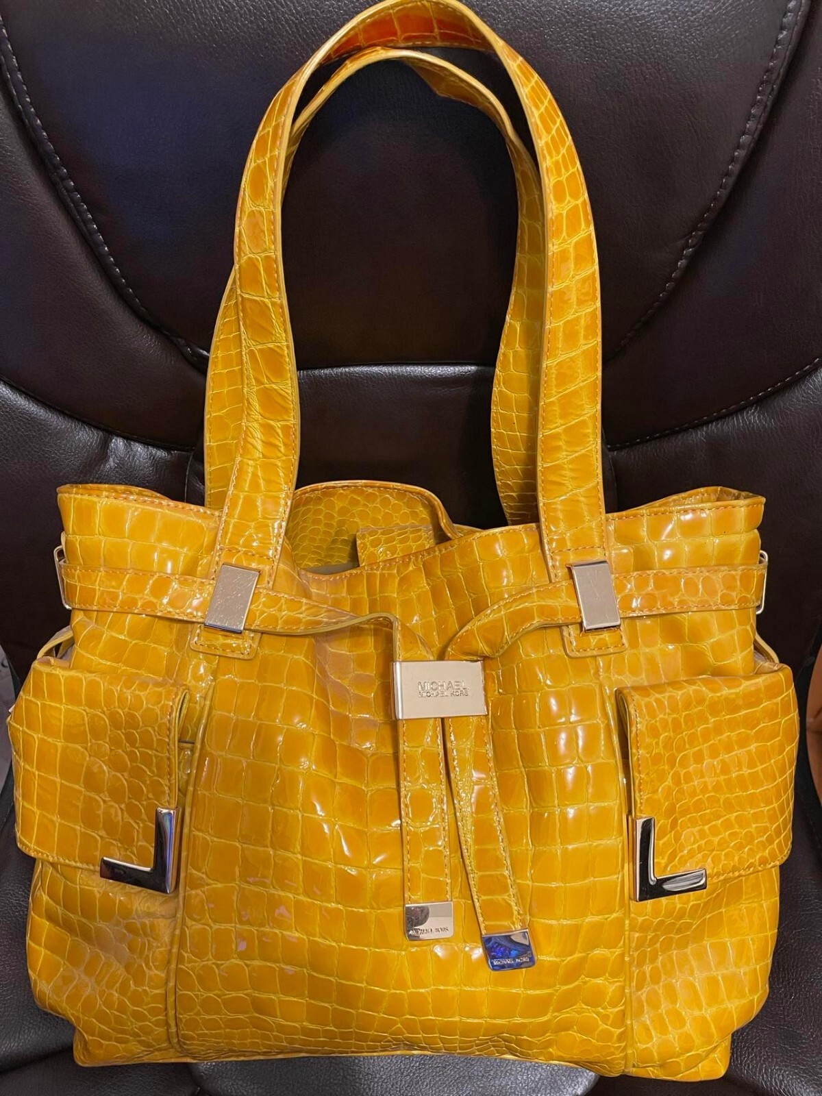 MICHAEL KORS BEVERLY LARGE LEATHER TOTE BAG SUN CROC … - Gem