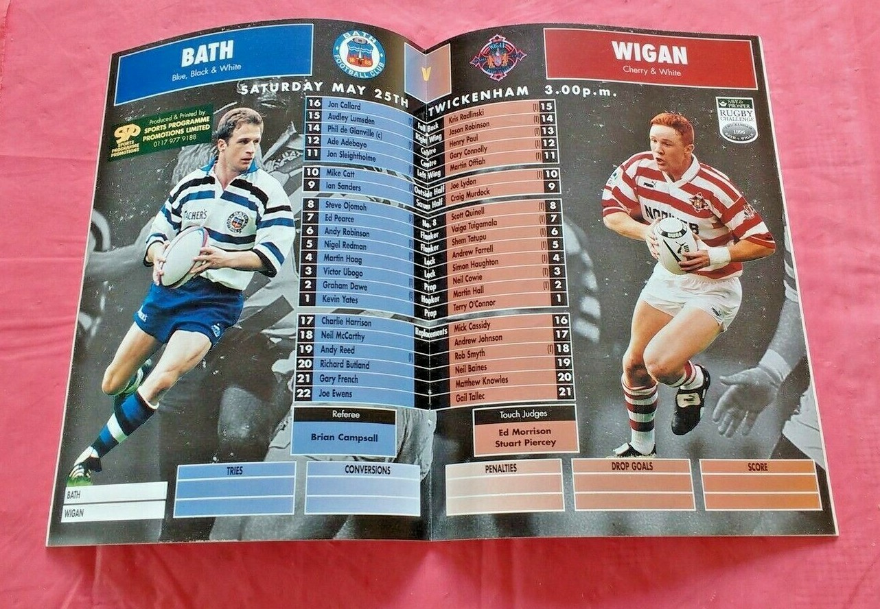 Bath v Wigan 1996 Union v League Rugby Programme | eBay