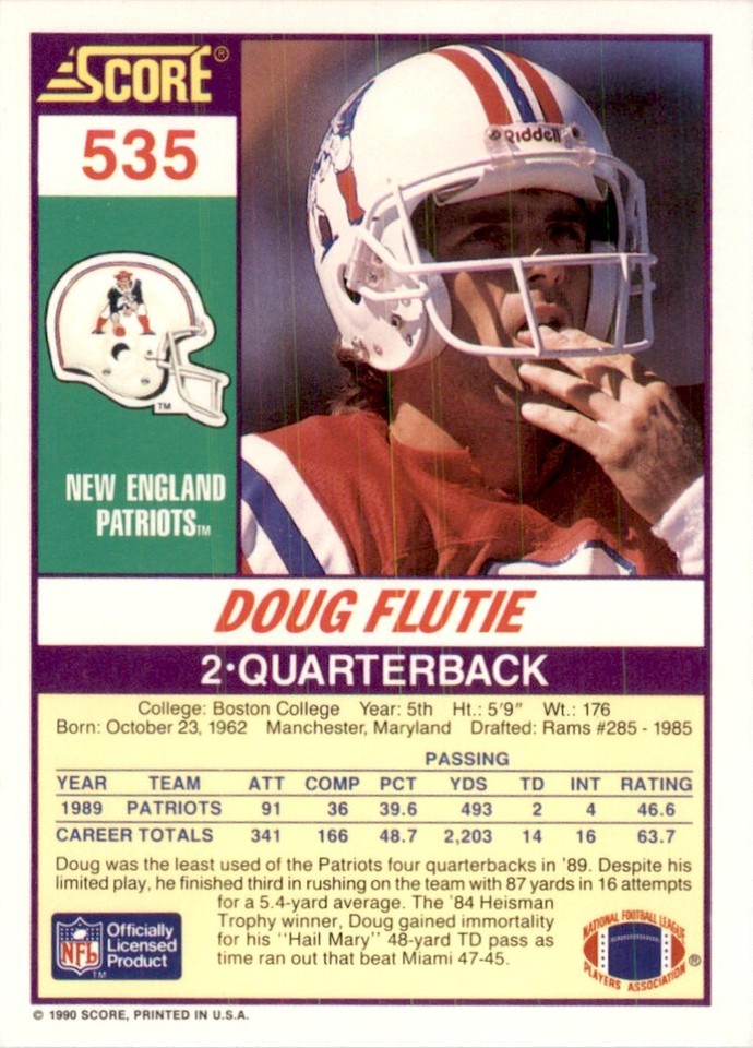 1990 Score Doug Flutie New England Patriots #535 NFL Football Card | eBay