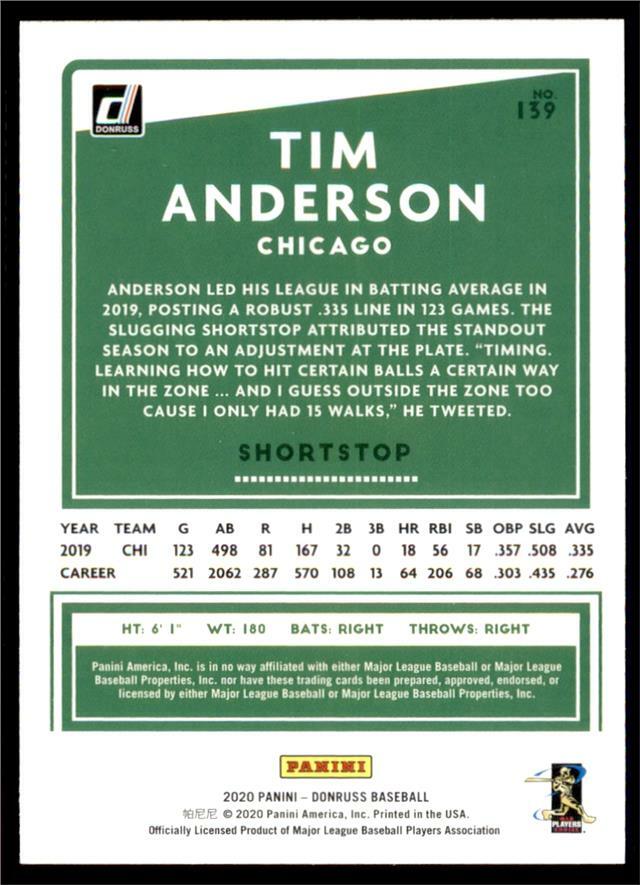 2020 Donruss #139 Tim Anderson - Chicago White Sox | eBay
