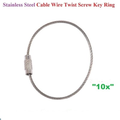 10x Stainless Steel 20cm Wire Keychain Cable Key Ring Screw Lock Rings ...