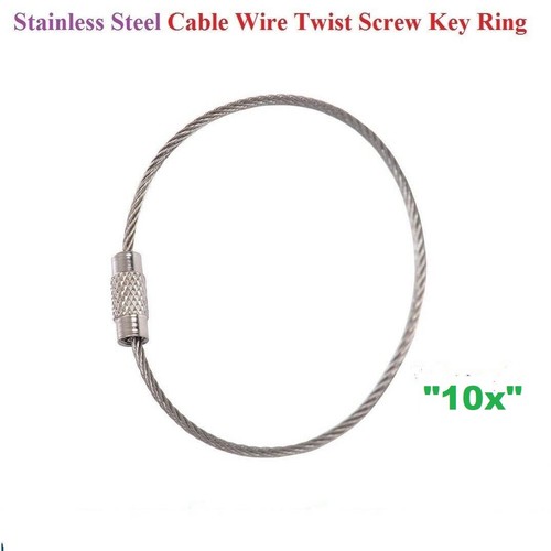 10x Stainless Steel 20cm Wire Keychain Cable Key Ring Screw Lock Rings ...