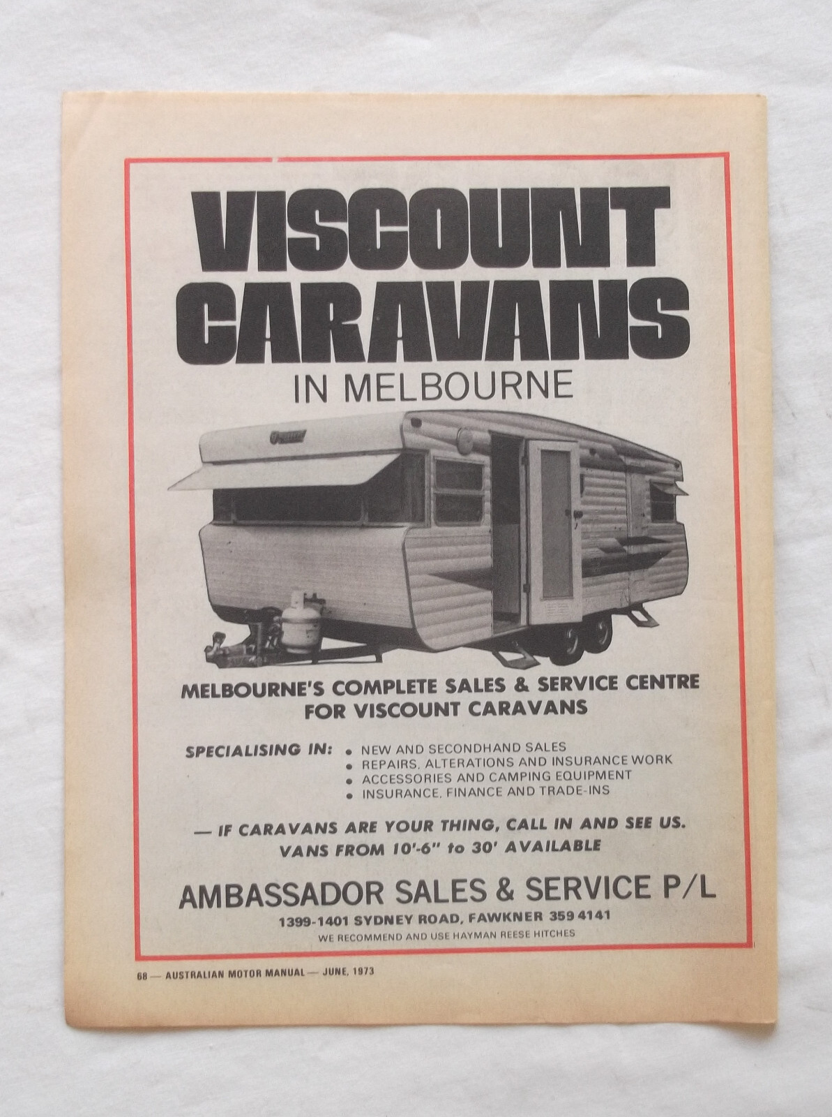 Viscount Caravan Advertisement and Article Removed from a Magazine | eBay