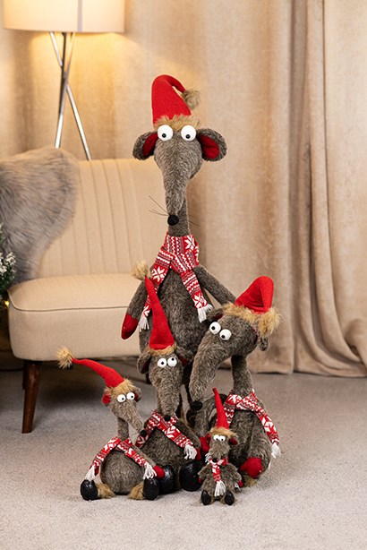 Christmas Rat Ornament Large Soft Plush Decoration Grey Standing ...