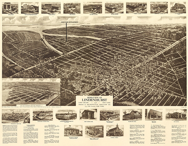 Lindenhurst, New York - 1926 - Aerial Bird's Eye View Map Poster | eBay
