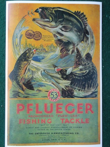 Pflueger Fishing Tackle Advertising Poster 1917 Akron Ohio | eBay